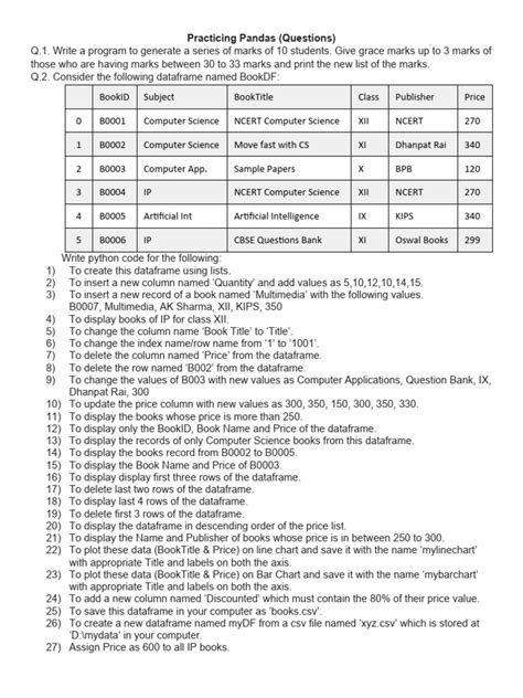 Practicing Pandas Questions Only Pdf Boolean Data Type Software