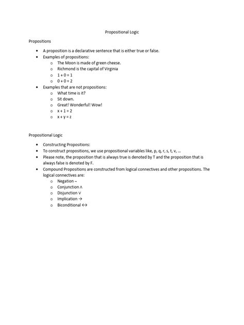 Propositionallogicoutline Pdf If And Only If Proposition