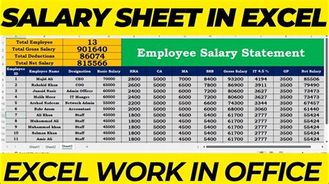 Salary Sheet In Excel Ms Excel Data Entry Work Youtube