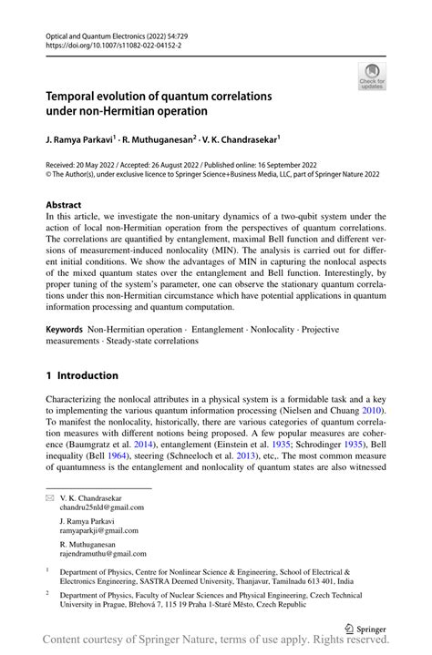 Temporal Evolution Of Quantum Correlations Under Non Hermitian