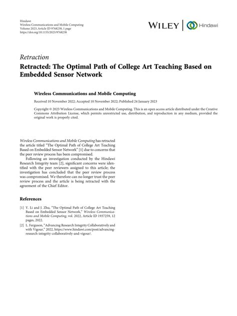 Pdf Retracted The Optimal Path Of College Art Teaching Based On Embedded Sensor Network