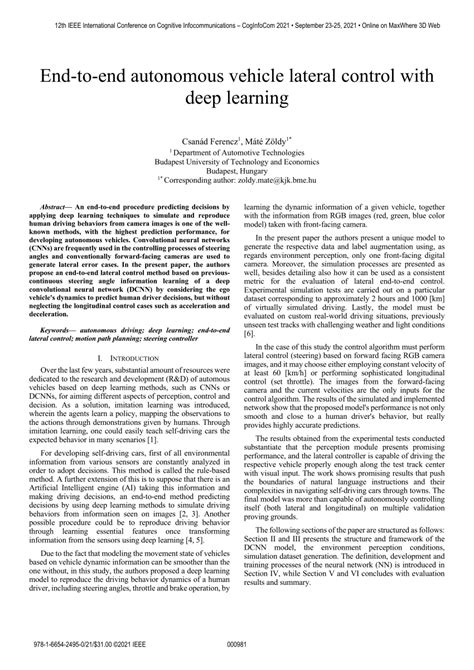 Pdf End To End Autonomous Vehicle Lateral Control With Deep Learning