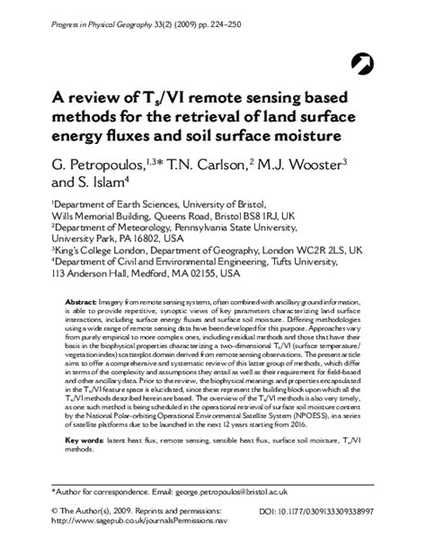 Pdf A Review Of Ts Vi Remote Sensing Based Methods For The Retrieval Of Land Surface Energy