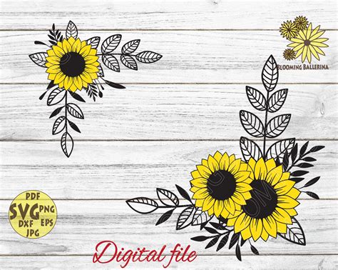 Floral Border Svg Sunflowers Svg Floral Corners Svg Frame Svg