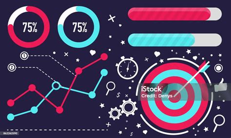 인포 그래픽 요소의 집합입니다 진행 바 바 로드 원형 소셜 미디어 아이콘으로 대상 통계 디자인입니다 대상 마케팅 서식 파일 0명에 대한 스톡 벡터 아트 및 기타 이미지