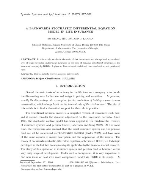 Pdf A Backwards Stochastic Differential Equation Model In Life Insurance