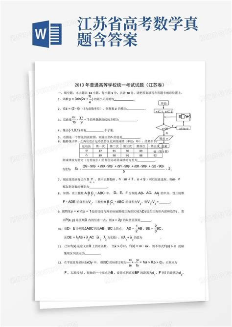江苏省高考数学真题含答案Word模板下载 编号qakbvamv 熊猫办公