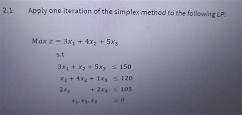 solved 2 1 ﻿apply one iteration of the simplex method to the