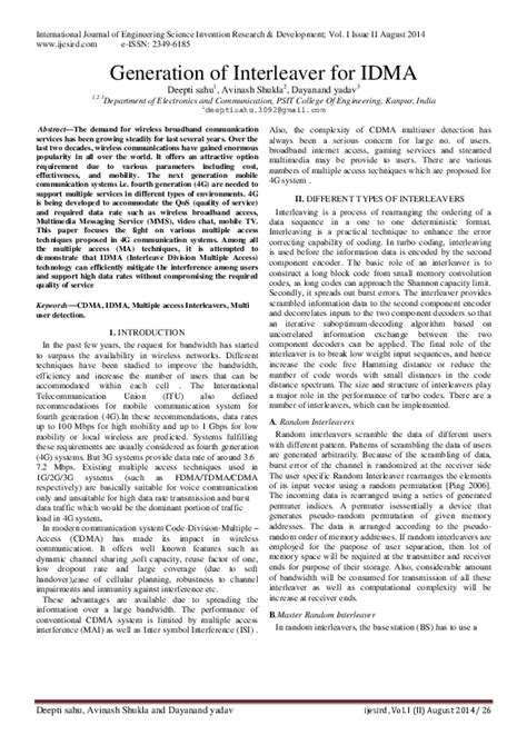 Pdf Generation Of Interleaver For Idma