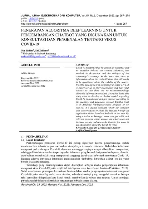 Pdf Penerapan Algoritma Deep Learning Untuk Pengembangan Chatbot Yang Digunakan Untuk