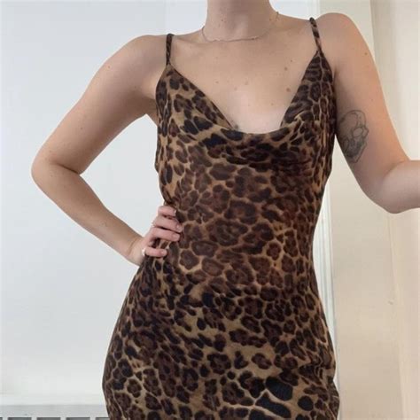 Sheer Leopard Print Extra Long Maxi Dress Cowl Neck Depop