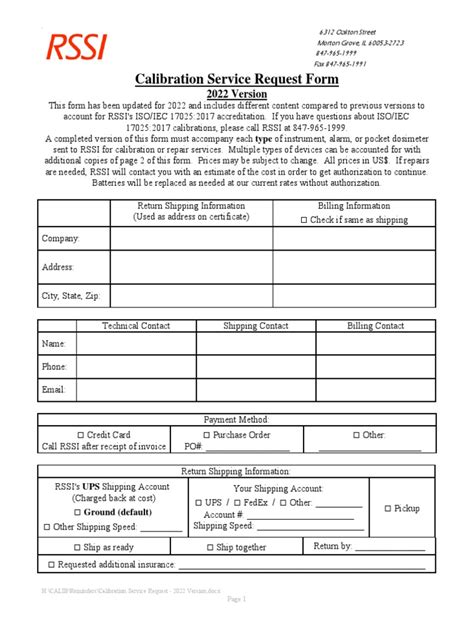 Instrument Form Pdf Calibration