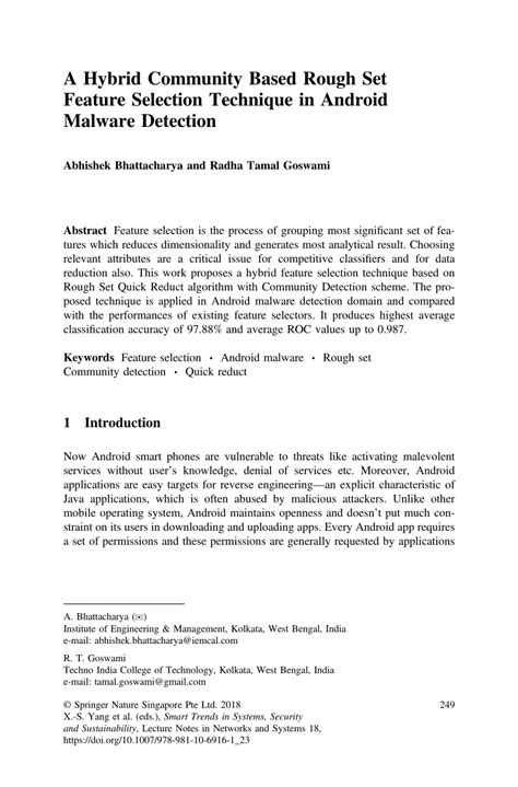 Pdf A Hybrid Community Based Rough Set Feature Selection Technique In Android Malware Detection