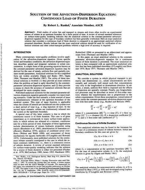 Solution Of The Advection Dispersion Equation