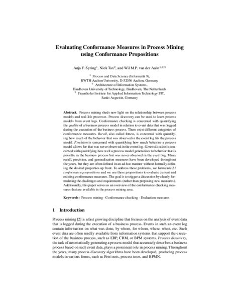 Pdf Evaluating Conformance Measures In Process Mining Using Conformance Propositions