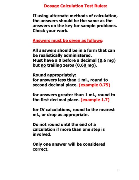Dosage Calculation Practice Answers Fall B Dosage Calculation Test Rules If Using
