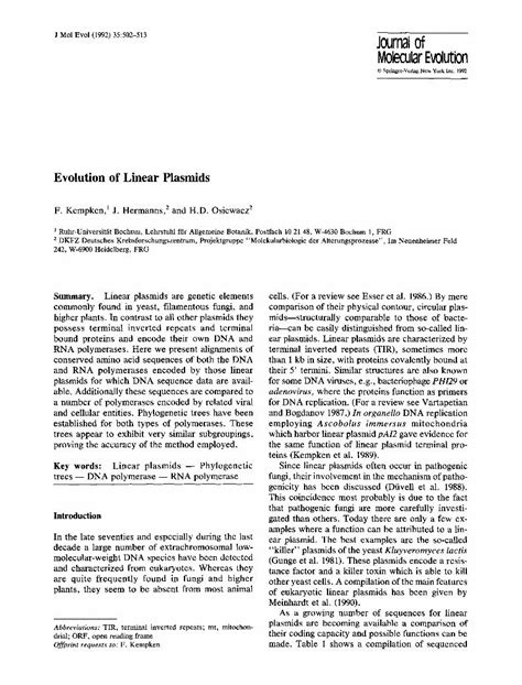 Pdf Evolution Of Linear Plasmids Dokumen Tips