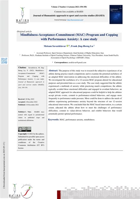 Pdf Mindfulness Acceptance Commitment Mac Program And Coping With Performance Anxiety A