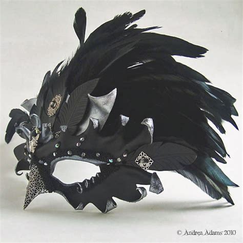 Raven Queen Jeweled Leather Mask With Glass Beadwork And Feather Etsy