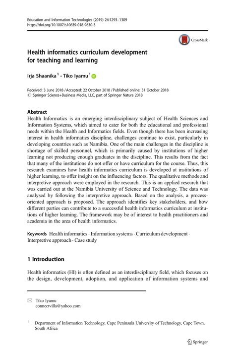 Pdf Health Informatics Curriculum Development For Teaching And Learning