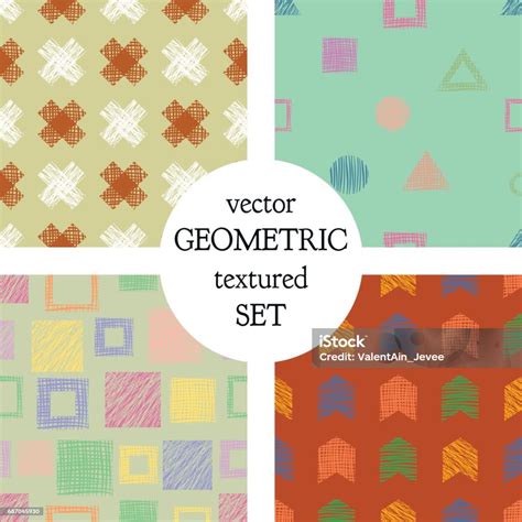 다른 기하학적 수치 형태와 기하학 패턴 원활한 벡터의 집합입니다 손으로 파스텔 끝 없는 배경 질감된 기하학적 그림 그려 그래픽 벡터 일러스트 레이 션 가리키기에 대한 스톡