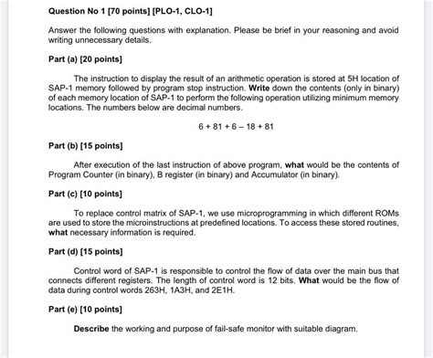 question no 1 [70 points] [plo 1 clo 1] answer the