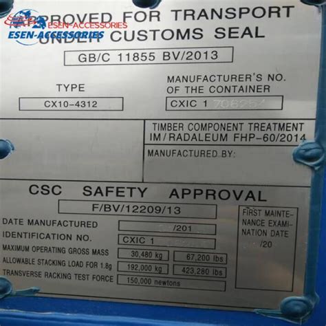 Shipping Container Csc Plate Container Spare Parts Container Csc Plate And ISO Container Csc Plate