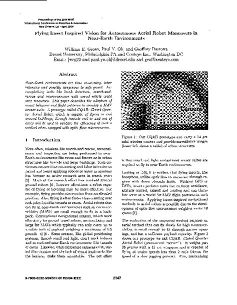 Pdf Flying Insect Inspired Vision For Autonomous Aerial Robot