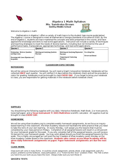 Algebra 1 Math Syllabus Pdf Homework Inquiry Based Learning