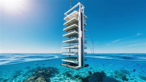 Innovative Floating Structure Amidst The Ocean Depths Stock Illustration Illustration Of