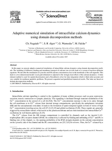 Pdf Adaptive Numerical Simulation Of Intracellular Calcium Dynamics