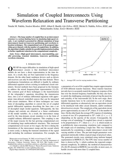 Pdf Simulation Of Coupled Interconnects Using Waveform Relaxation And Transverse Partitioning