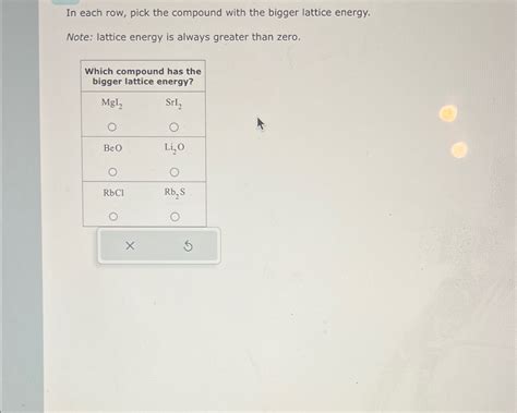 Solved In Each Row Pick The Compound With The Bigger