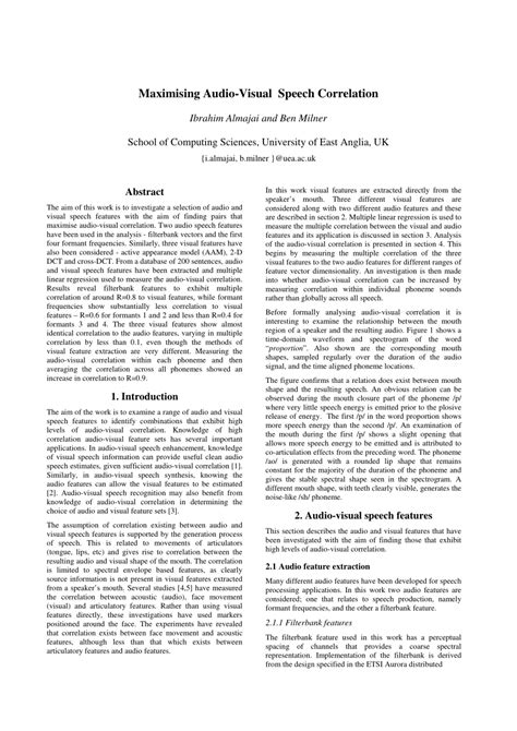 Pdf Maximising Audio Visual Speech Correlation