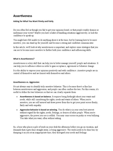 Assertiveness Vs Aggression Pdf