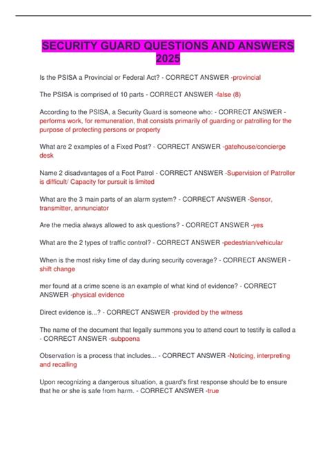 Security Guard Questions And Answers 2025 Security Guard Level Training Stuvia Us