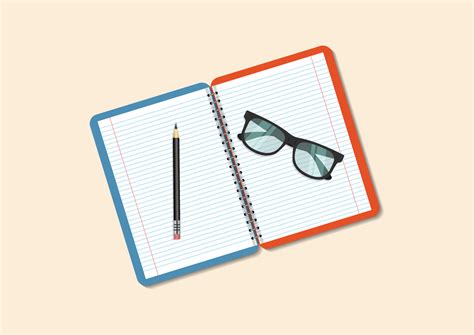 Opened Notebook With Eyeglasses And Pencil 12592777 Vector Art At Vecteezy