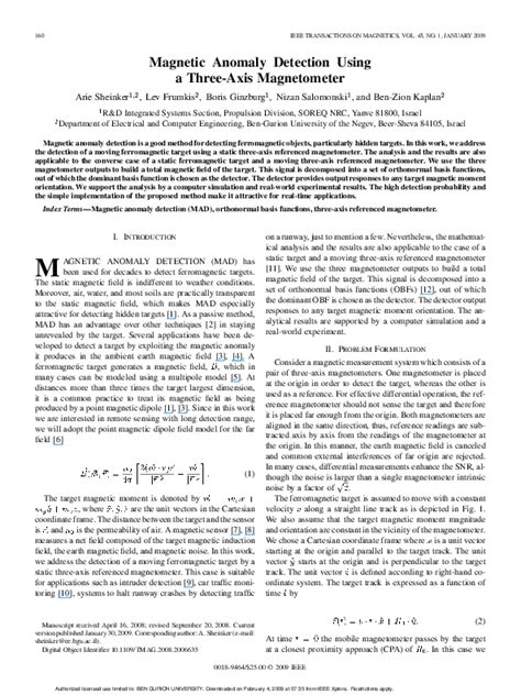 Pdf Magnetic Anomaly Detection Using A Three Axis Magnetometer