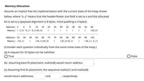 Solved Memory Allocation Assume An Implicit Free List