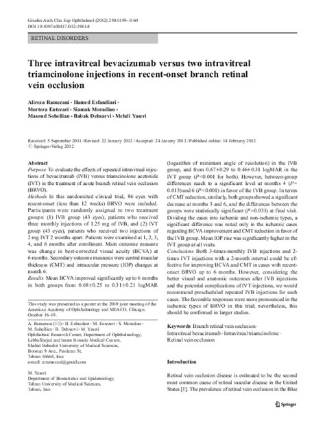 Pdf Three Intravitreal Bevacizumab Versus Two Intravitreal