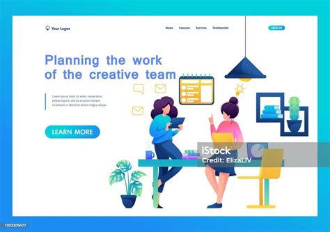 프로젝트 구현을 위한 크리에이티브 팀의 작업을 계획합니다 플랫 2d 랜딩 페이지 경영자에 대한 스톡 벡터 아트 및 기타 이미지 경영자 남자 남자 사업가 Istock