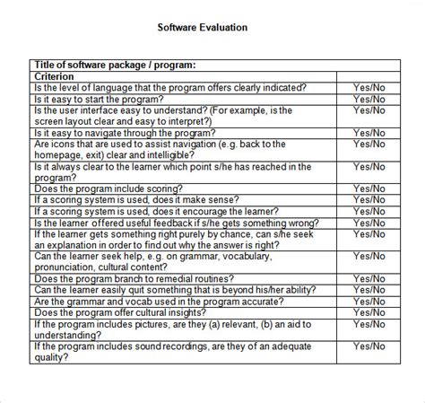 Software Tool Evaluation Template