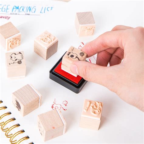 델리 74836 12 개대 나무 만화 스탬프 손 계정 도구 귀여운 고양이 스탬프 세트