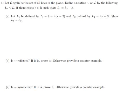 Solved Let L Again Be The Set Of All Lines In The Plane Chegg Com