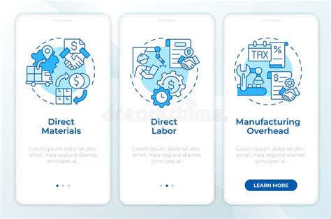 Manufacturing Costs Blue Onboarding Mobile App Screen Stock Vector