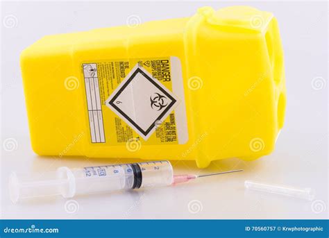 Hyperdermic Needle And Sharps Bucket Stock Image Image Of Yellow