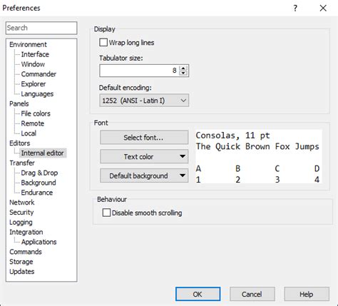 The Internal Editor Page Preferences Dialog Winscp