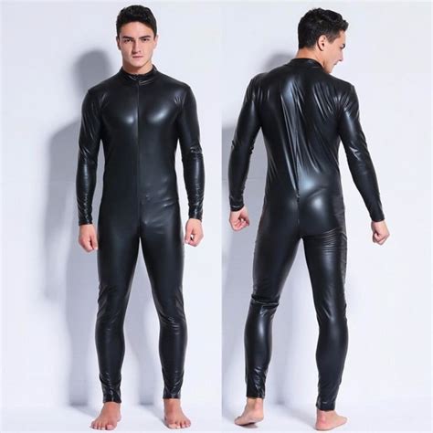 Ready Stock M 3xl Men Wetlook Faux Leather Double Zipper Open Crotch