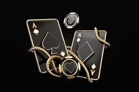 포커 카드 검은색과 황금색 소재 도박 세트의 3d 모델링 프리미엄 사진