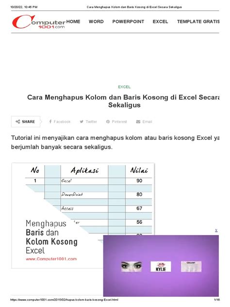 Hapus Kolombars Kosong Excel Pdf Metode And Bahan Ajar Komputer